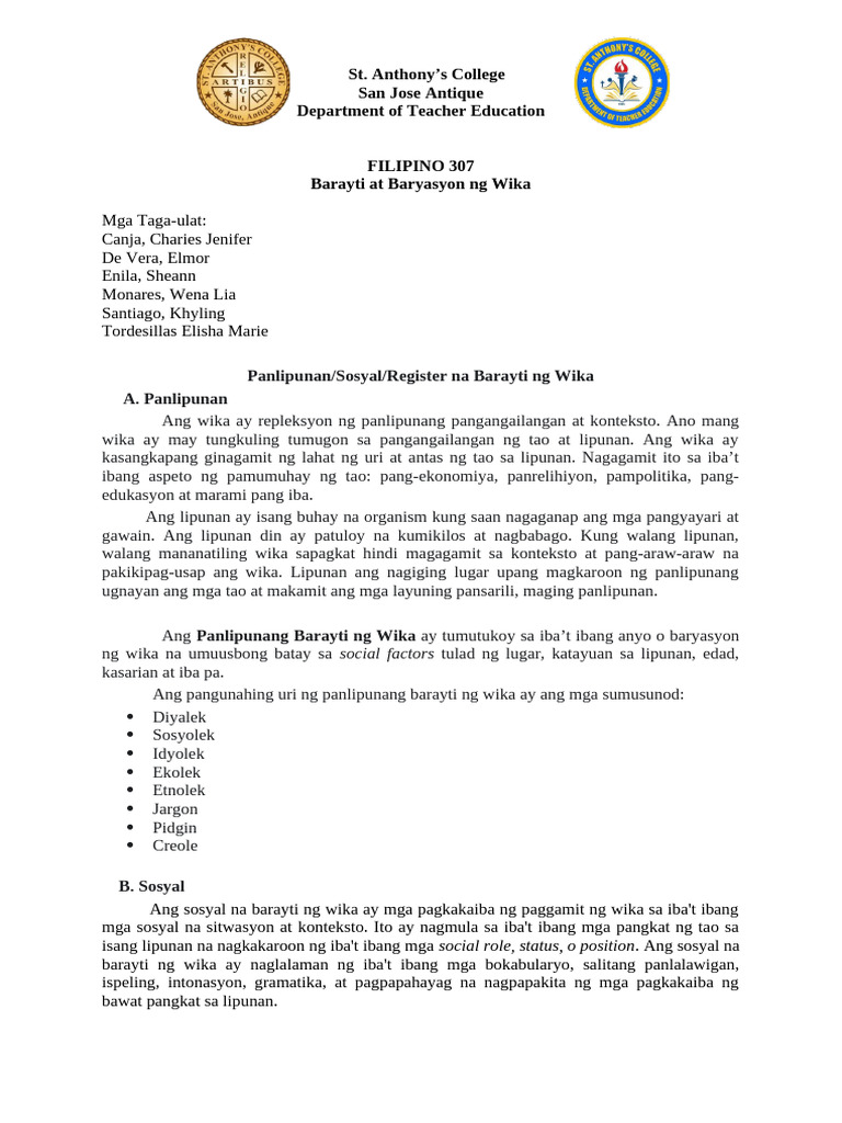 Filipino 307 Report Handouts | PDF