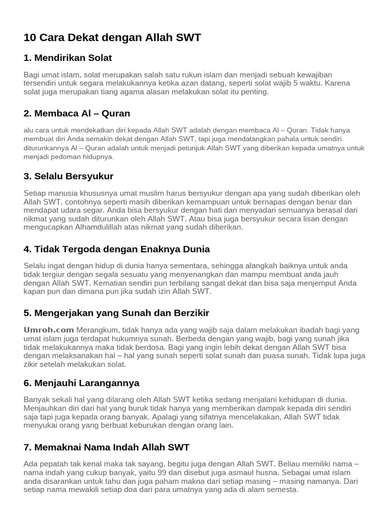 10 Cara Dekat Dengan Allah SWT | PDF | Pengembangan Diri | Gaya Hidup