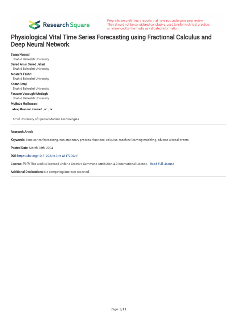 Physiological Vital Time Series Forecasting Using Fractional Calculus and Deep Neural Network ...