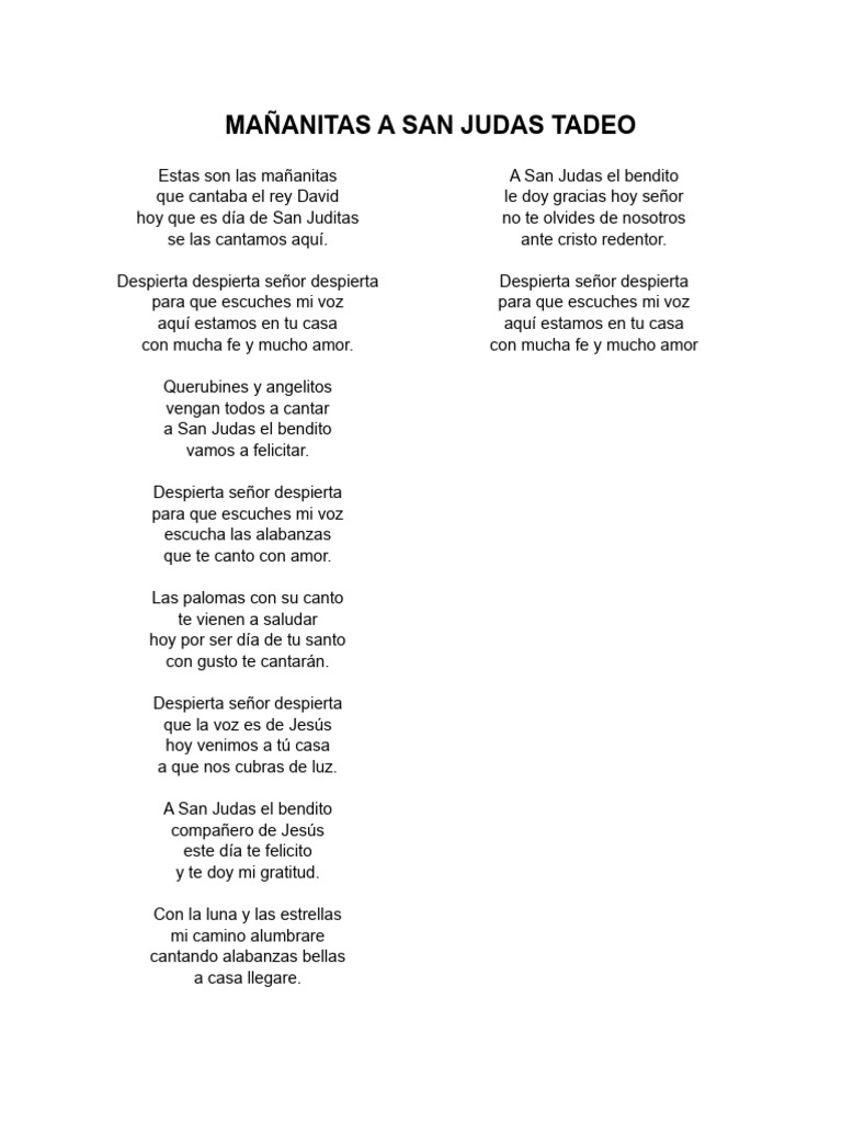Mañanitas A San Judas Tadeo | PDF