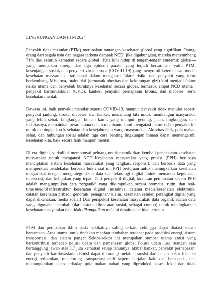 Soal Pemicu Epid 1 - LINGKUNGAN DAN PTM 2024 | PDF