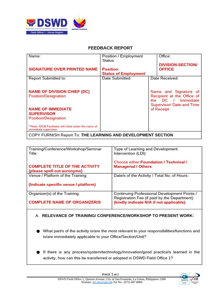 Feedback Report Form (1) | PDF