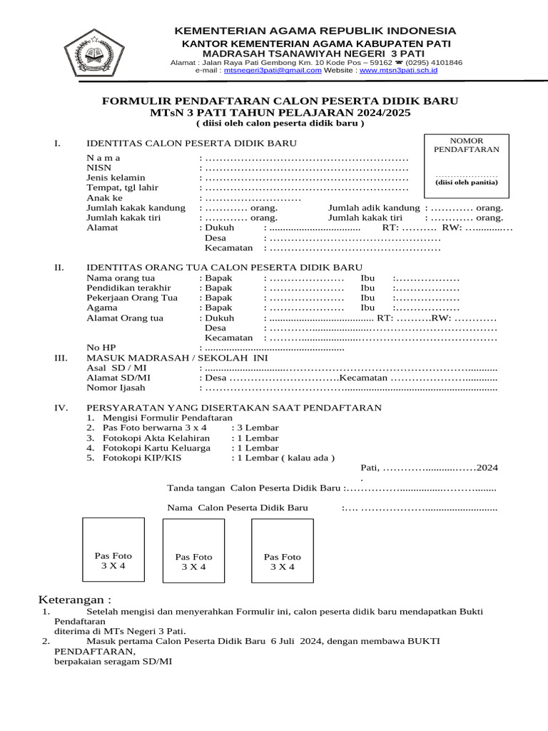 Formulir Pendaftaran Siswa Baru 2022 | PDF