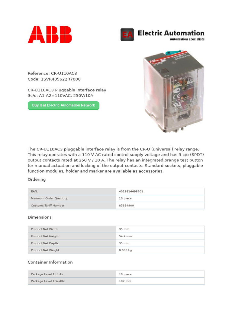 ABB1SVR405622R7000 | PDF | Relay | Switch