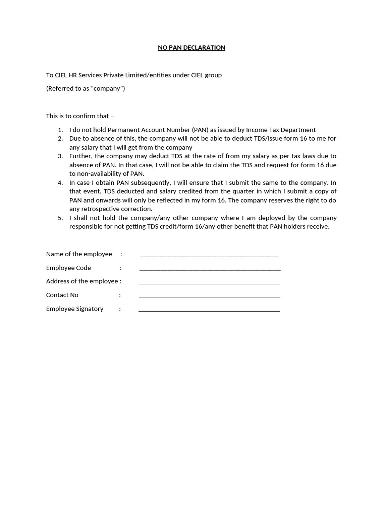NO PAN DECLARATION (2) | PDF