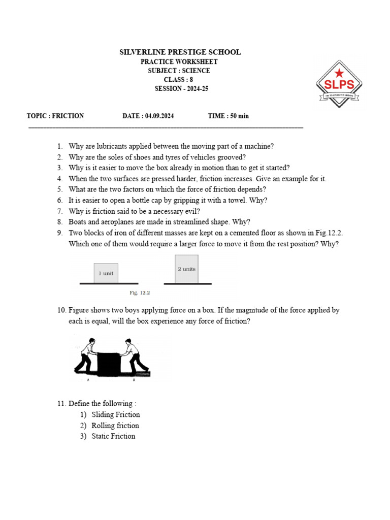 CH 12 - Friction - Worksheet 1 | PDF | Technology & Engineering