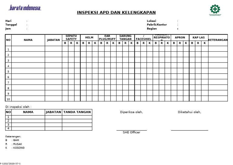 Form Inspeksi Apd (Ppe) | PDF