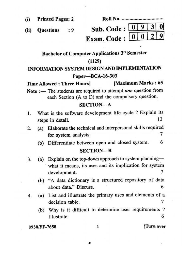 BCA - 3rd Sem - Information System Design and Implementation - BCA-16 ...