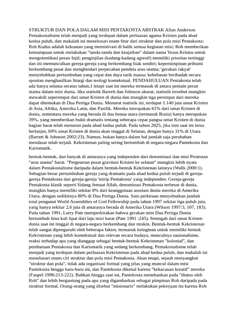 STRUKTUR DAN POLA DALAM MISI PENTAKOSTA ABSTRAK Allan Anderson ...