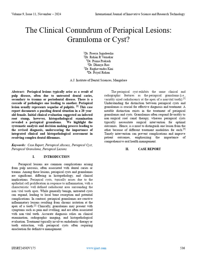 The Clinical Conundrum of Periapical Lesions: Granuloma or Cyst? | PDF ...