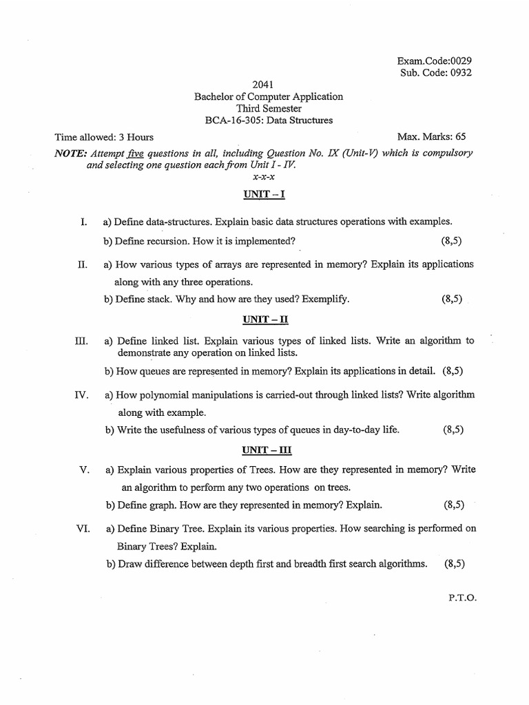 BCA Sem-III BCA-16-305 Data Sturctures Feb 2021 | PDF