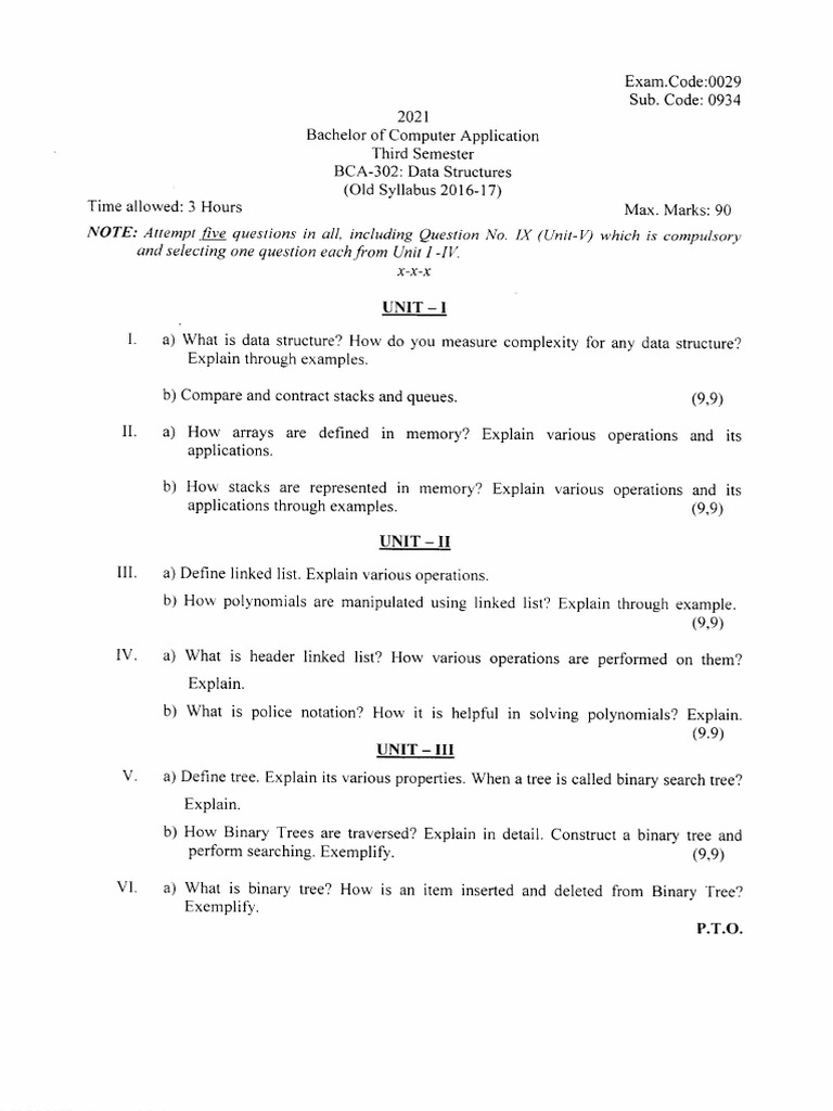BCA Sem-III BCA-302 Data Structures (Old Syllabus) Feb 2021 | PDF