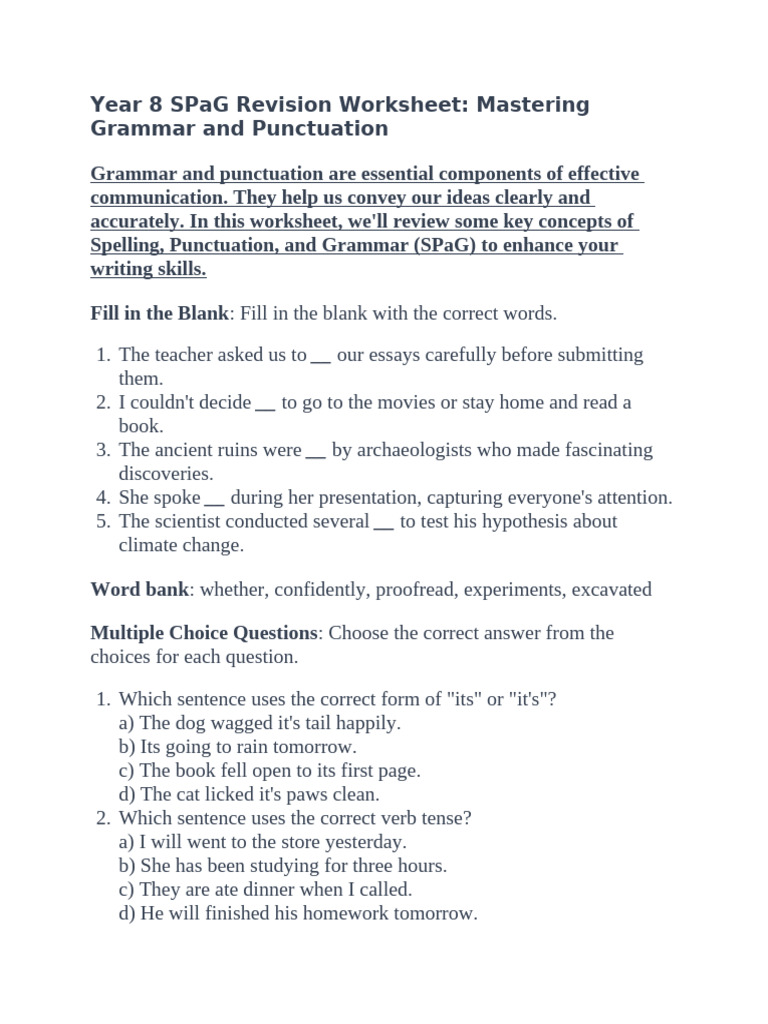 SPaG REVISION WEEK1 | PDF | Linguistic Typology | Linguistics