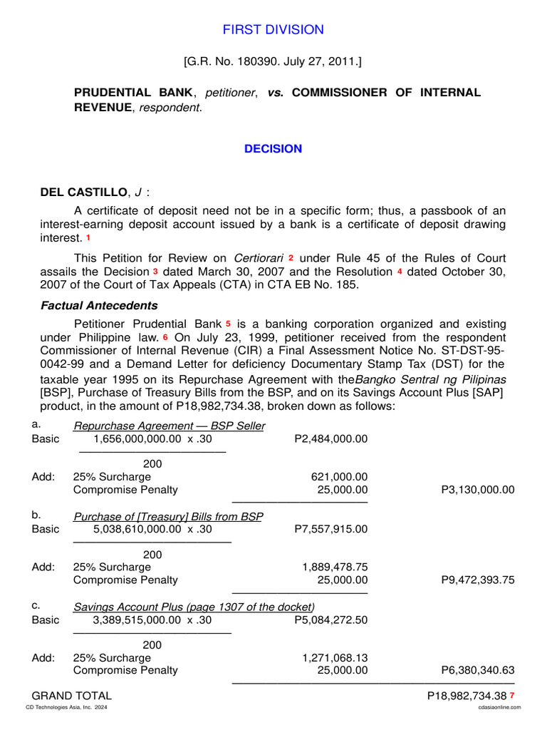 Prudential Bank vs. CIR: DST Assessment Ruling | PDF | Banks | Internal ...