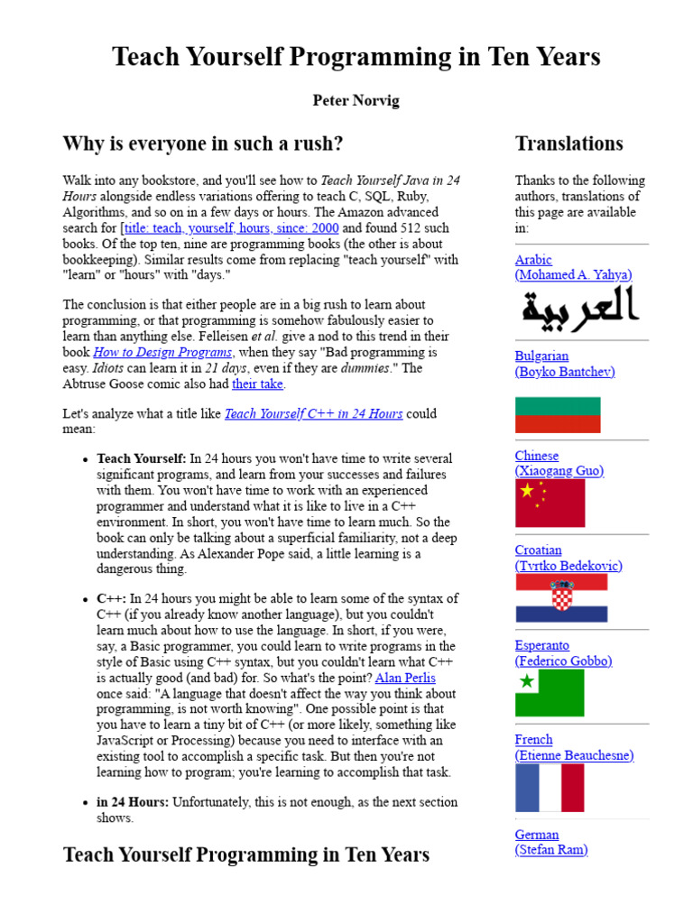 Teach Yourself Programming in Ten Years | PDF | Computer Programming ... Teach Yourself Programming in Ten Years | PDF | Computer Programming ...