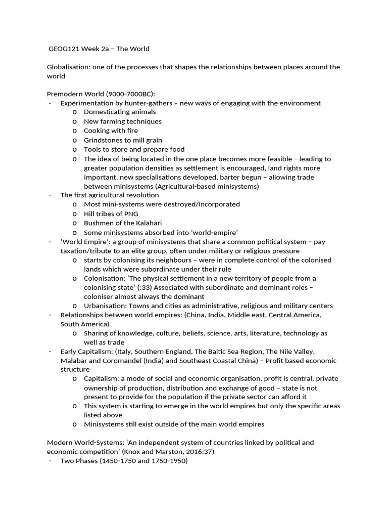 GEOG121 Week 2 - The World | PDF | Globalization | Economic Globalization