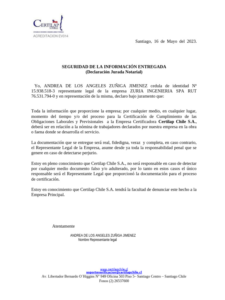 Declaraci N Informaci N Fidedigna | PDF