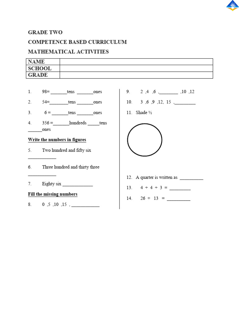 Grade 2 Mathematical Activities | PDF | Mathematics