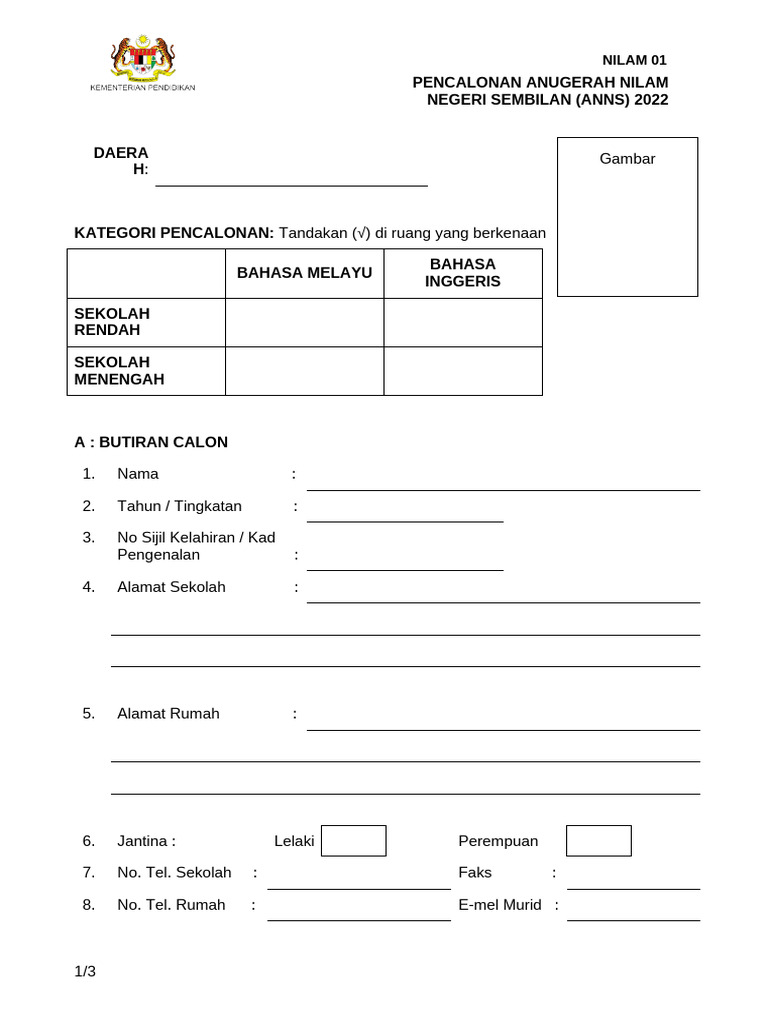 NILAM 01 -Borang Pencalonan Anugerah Nilam | PDF NILAM 01 -Borang Pencalonan Anugerah Nilam | PDF