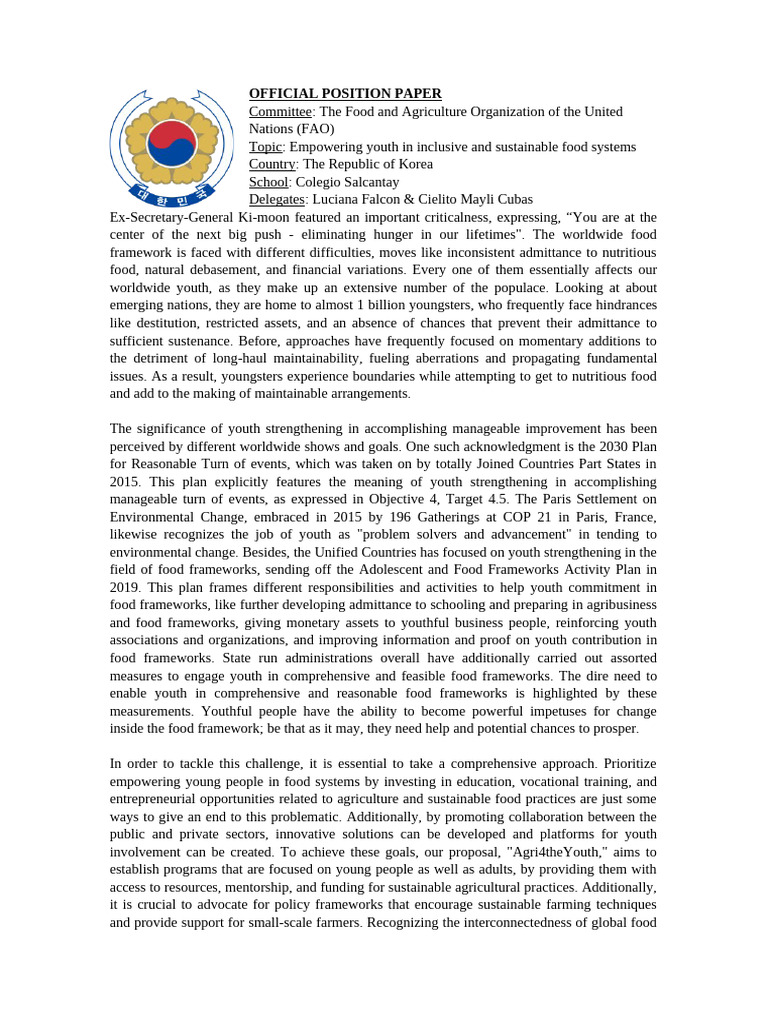 OFFICIAL POSITION PAPER | PDF | Sustainability | Sustainable Agriculture