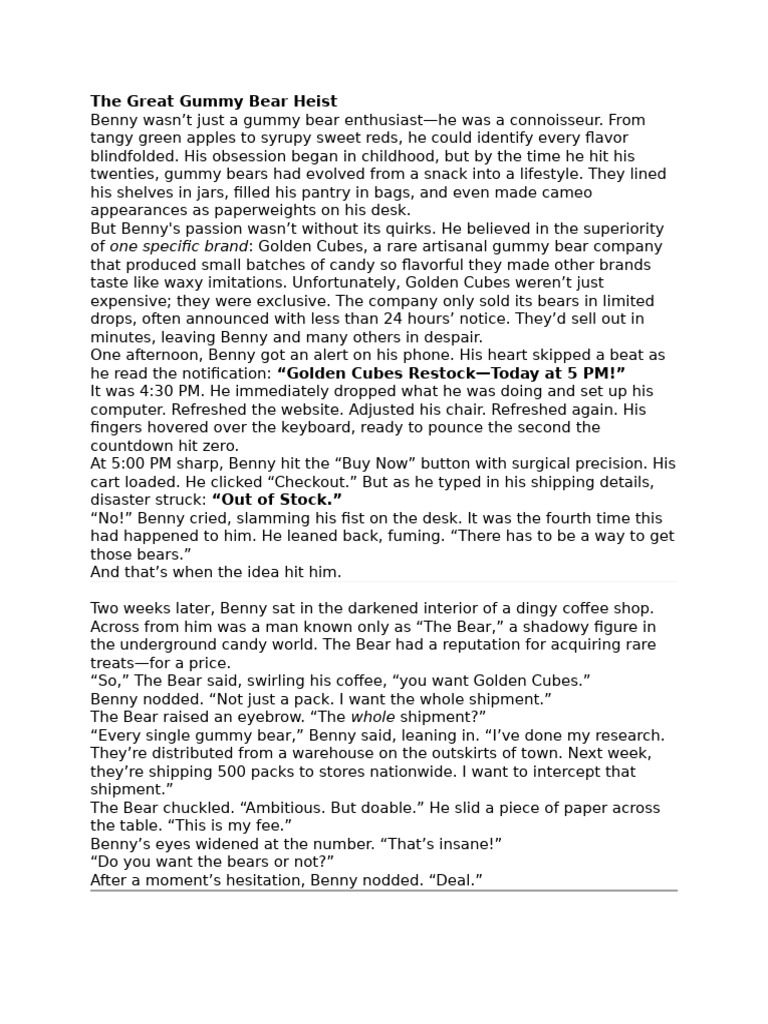 The Great Gummy Bear Heist | PDF