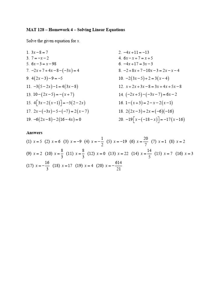 MAT 128 HW 4 Solving Linear Equations | PDF