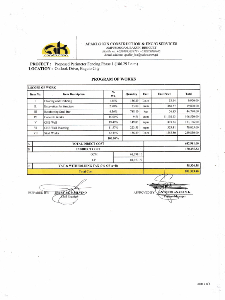 AK Fencing Proposal - Phase 1 | PDF