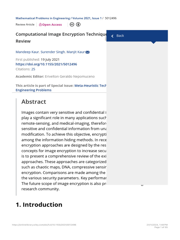 Computational Image Encryption Techniques - A Comprehensive Review ...