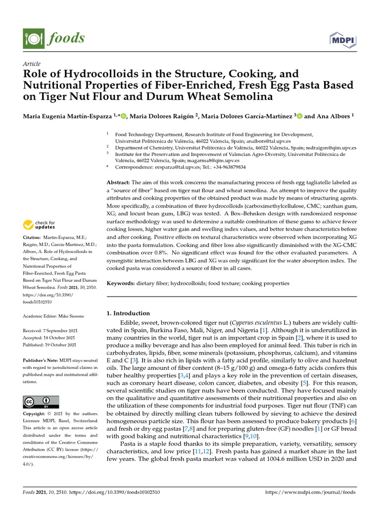 Role of Hydrocolloids in The Structure, Cooking, and | PDF | Pasta ...