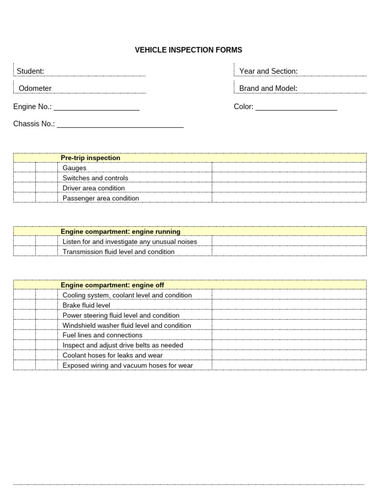 Vehicle Inspection Forms | PDF | Technology & Engineering