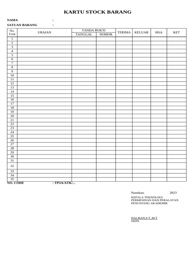 Form Kartu Stock Barang | PDF