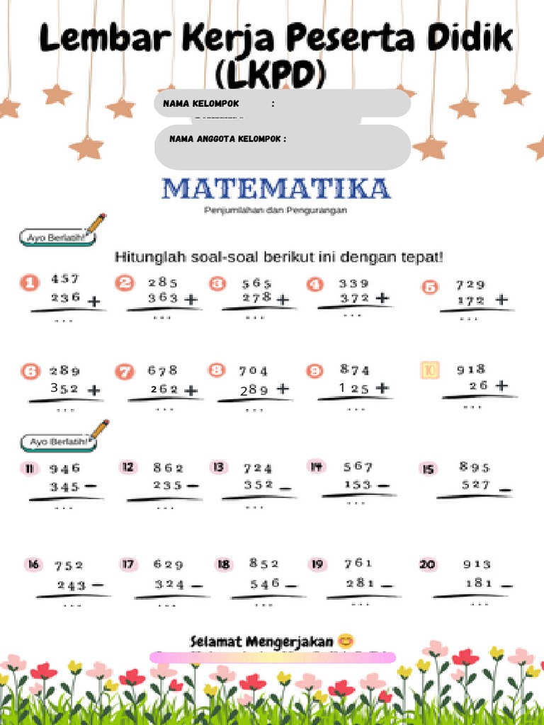 LKPD Matematika Penjumlahan Dan Pengurangan PDF | PDF