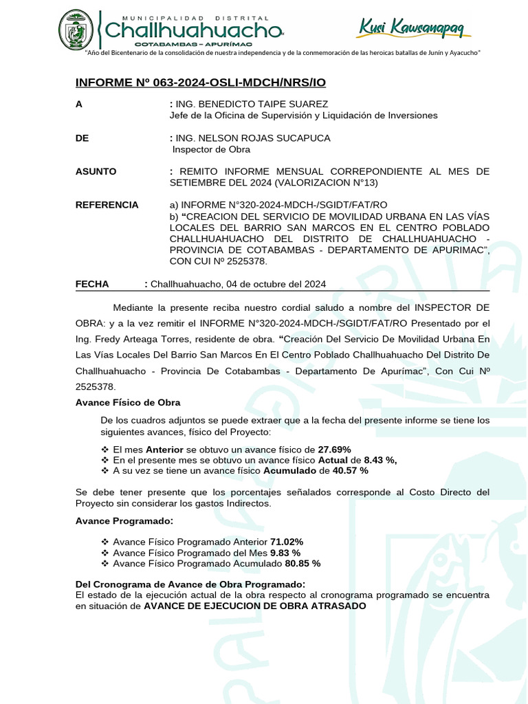 Inf. 063 Conf. Inf. Setiembre. Resi | PDF | Ciencias sociales