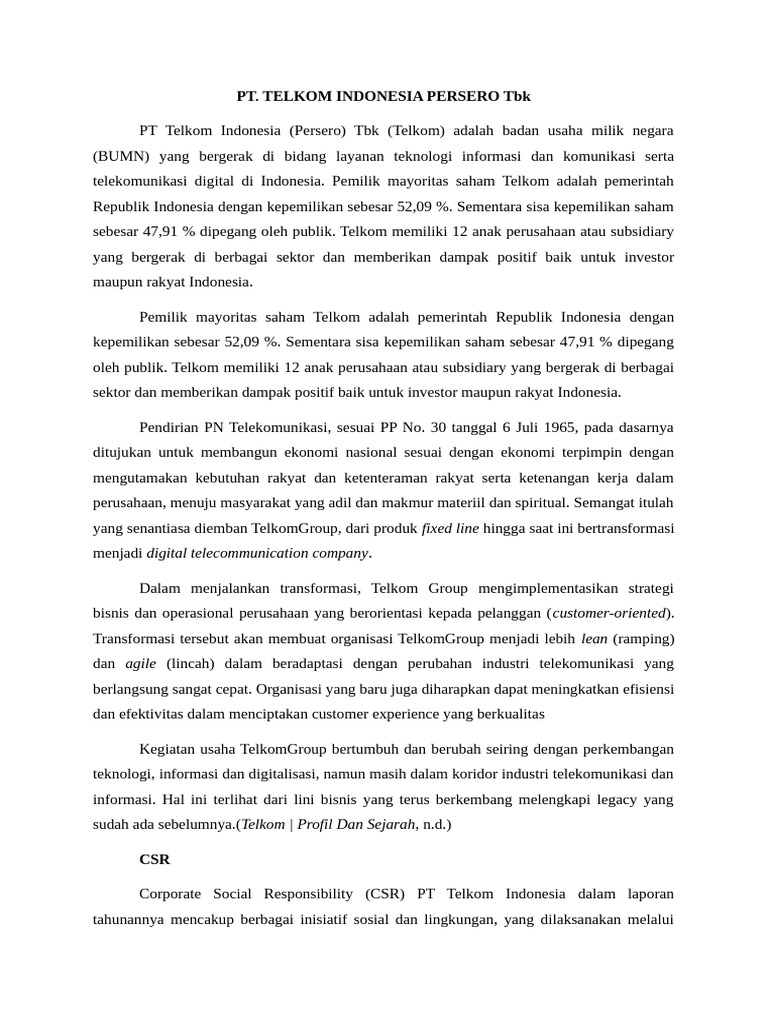 CSR PT Telkom | PDF | Bisnis | Pengelolaan Keuangan & Uang