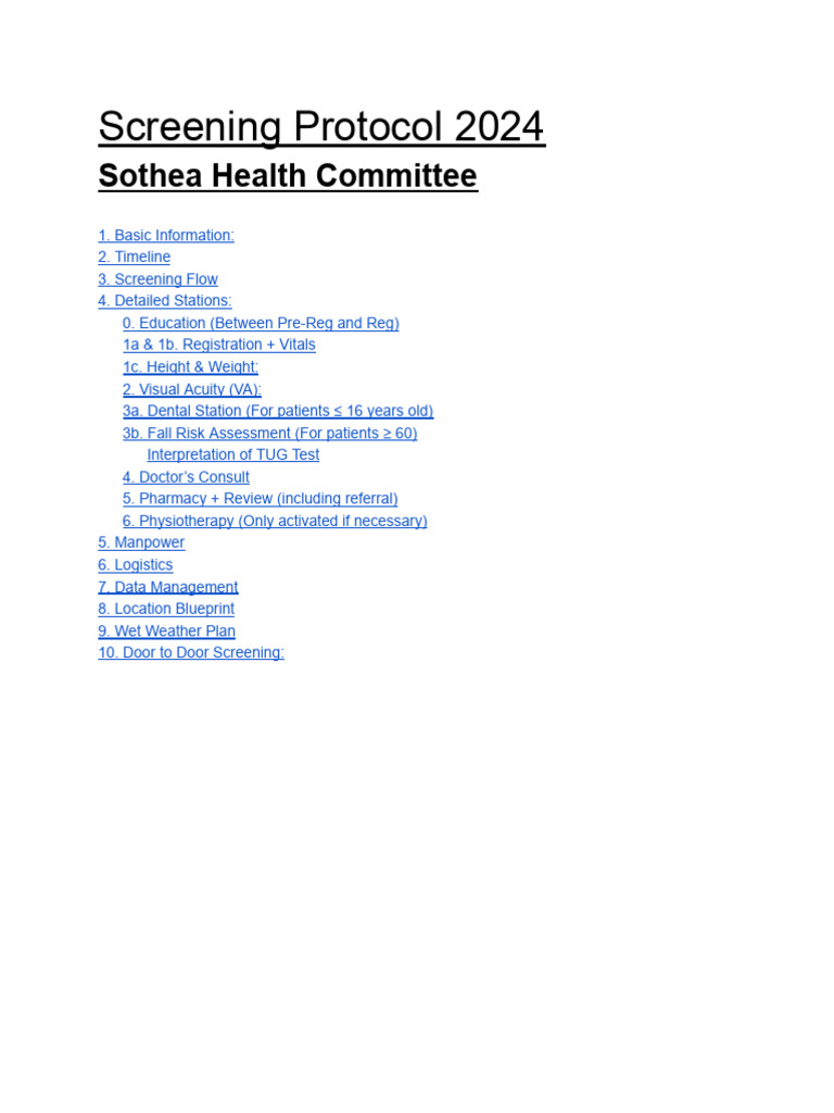 Health Screening Protocol 2024 | PDF | Oral Hygiene | Clinical Medicine