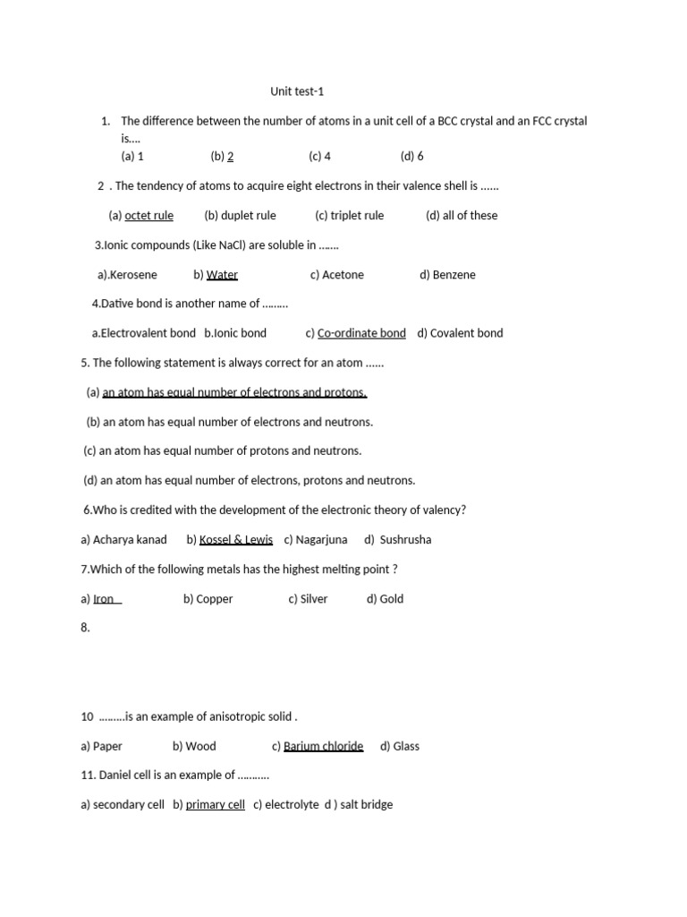 Unit Test 1 (Question Paper) | PDF | Science & Mathematics