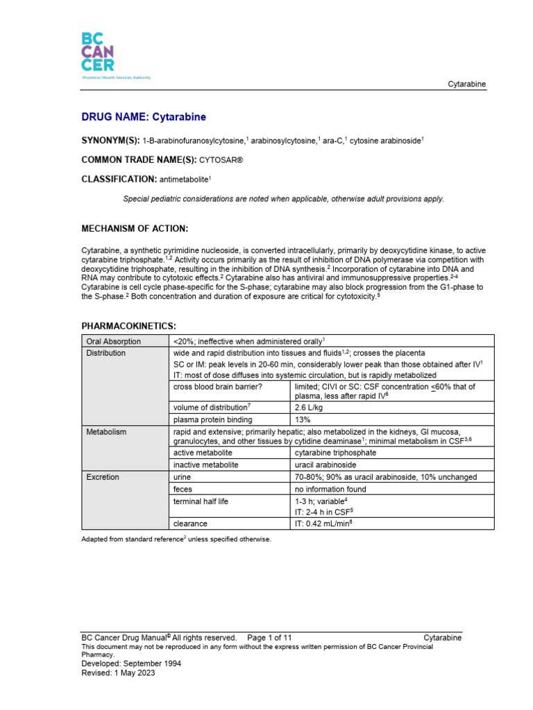 Cytarabine Monograph | PDF | Dose (Biochemistry) | Chemistry