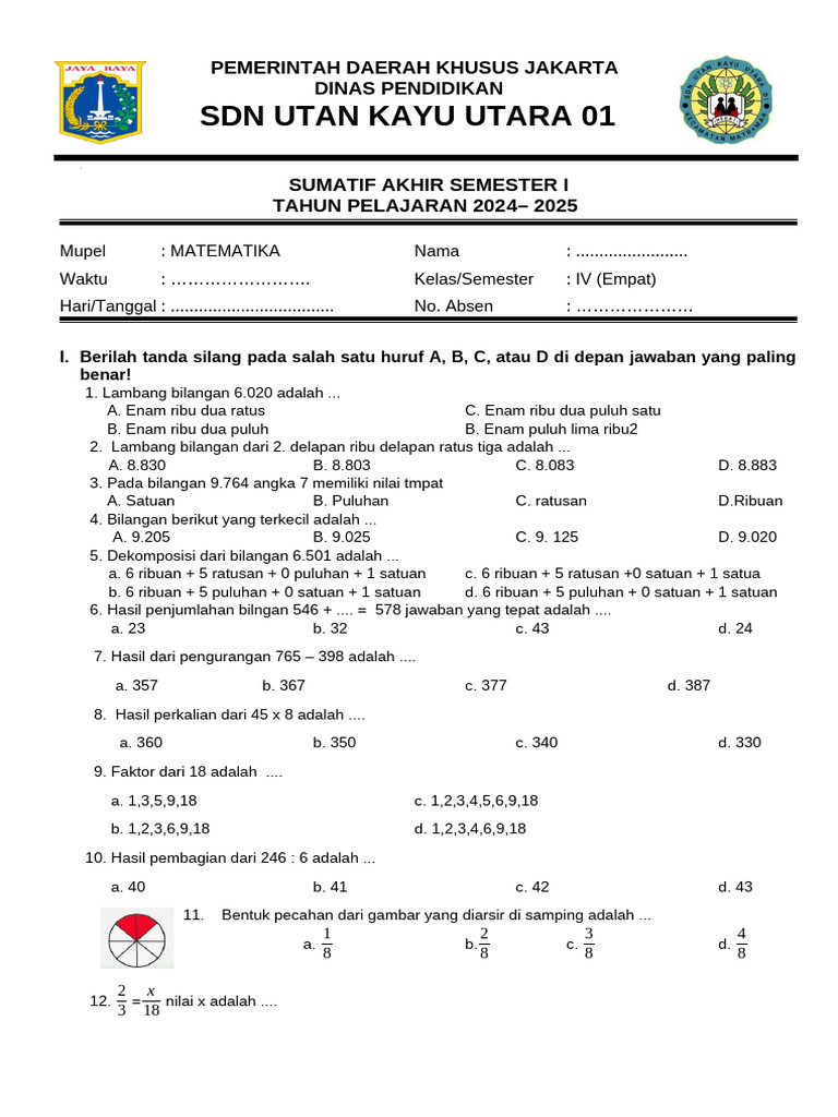Soal Sas Matematika Kelas 4 | PDF | Metode & Bahan Ajar