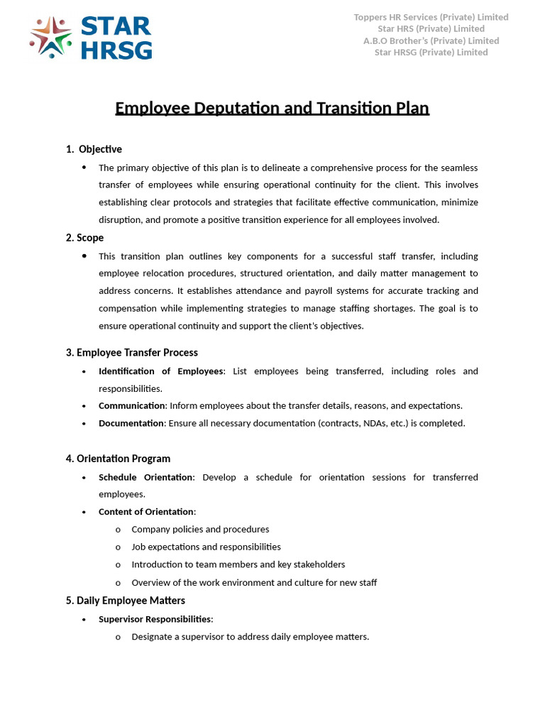 Employee Deputation and Transition Plan | PDF | Business