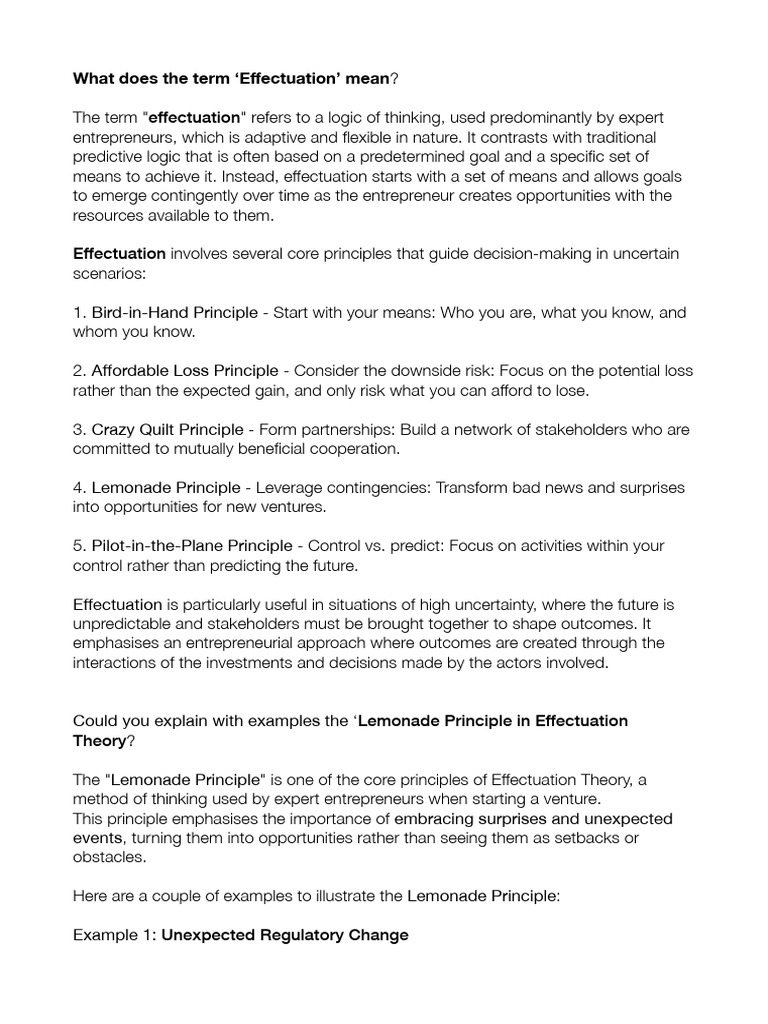 Principles of Effectuation (Lemonade Principle) + Cases | PDF ...