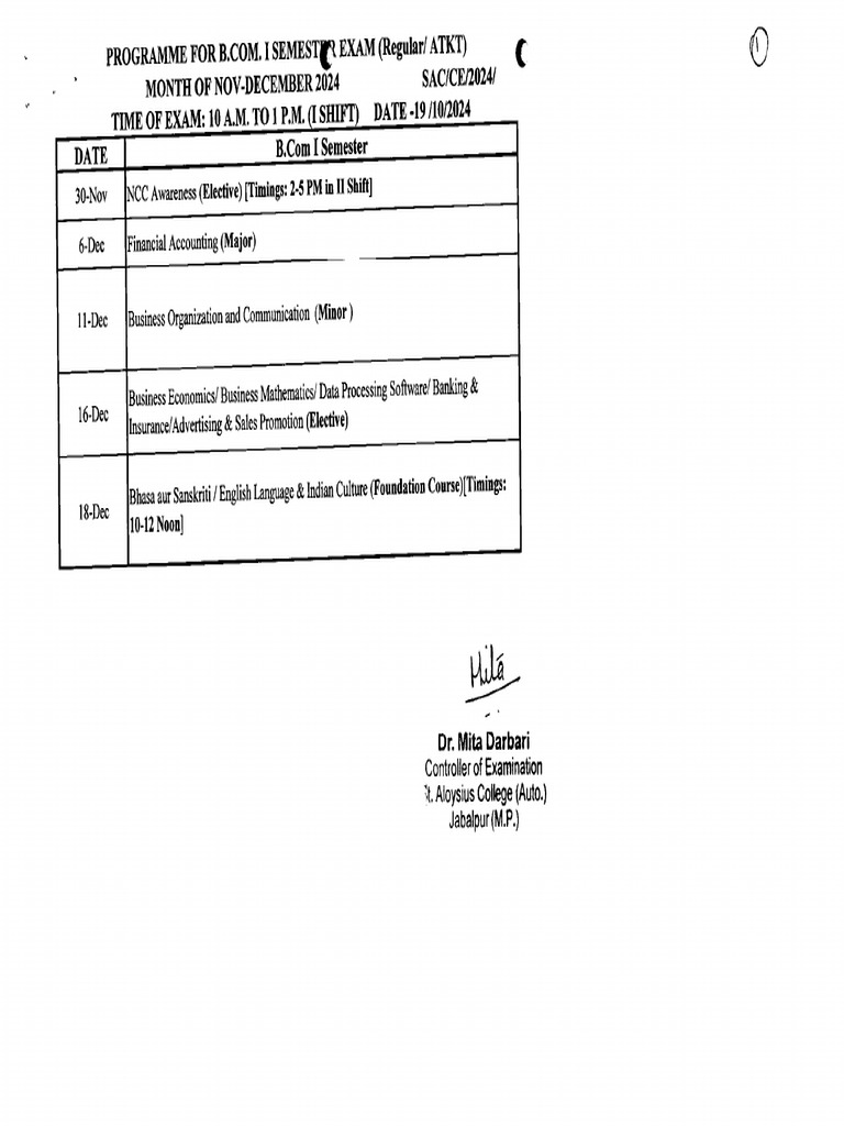 Ug PG Exam Time Table Dec 2024 | PDF