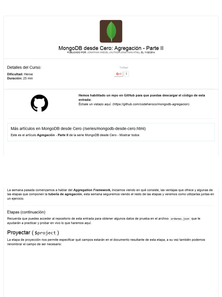 MongoDB Desde Cero - Agregación - Parte II - CODEHERO | PDF | Mongo Db | Informática