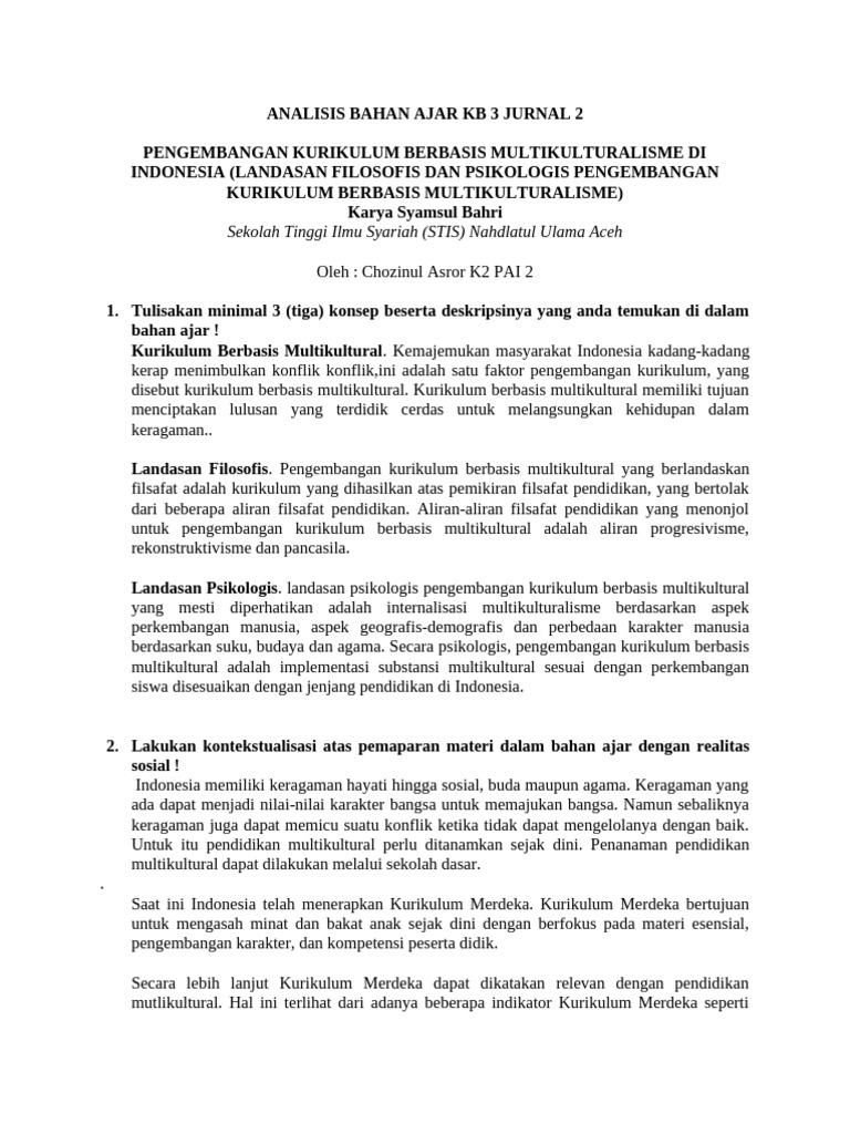 Analisis Bahan Ajar KB 3 Jurnal 2 - 072140 | PDF | Sains & Matematika