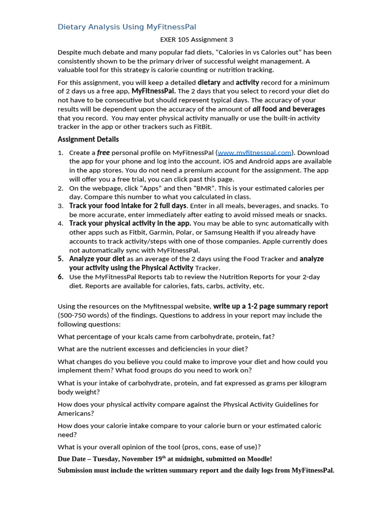 Nutrition Log Assignment | PDF | Dieting | Calorie