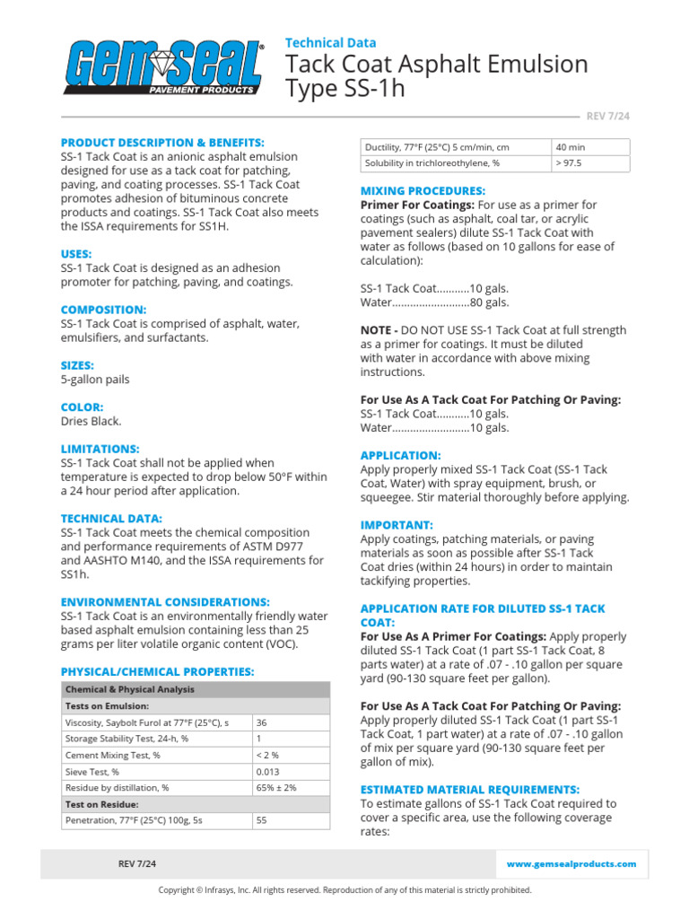 Tack Coat Asphalt Emulsion Type ss1h 1 | PDF | Emulsion | Building ...