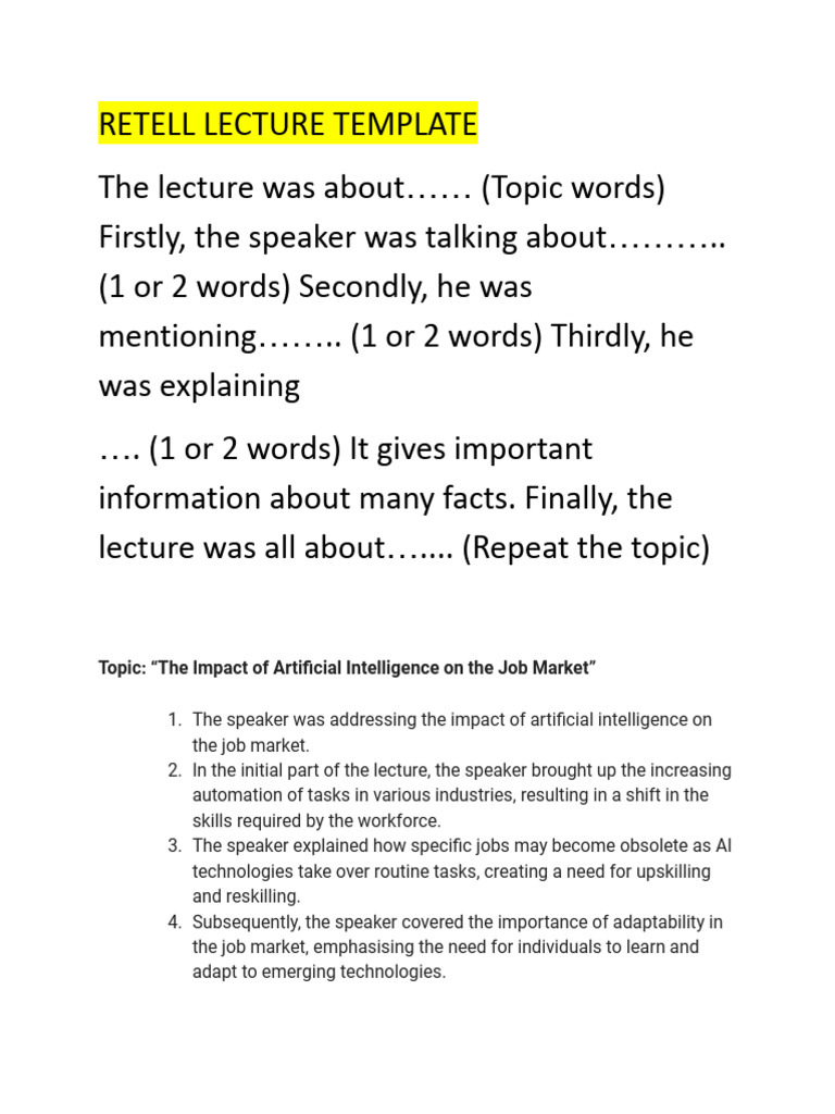 Retell Lecture Template | PDF | Art | Computers