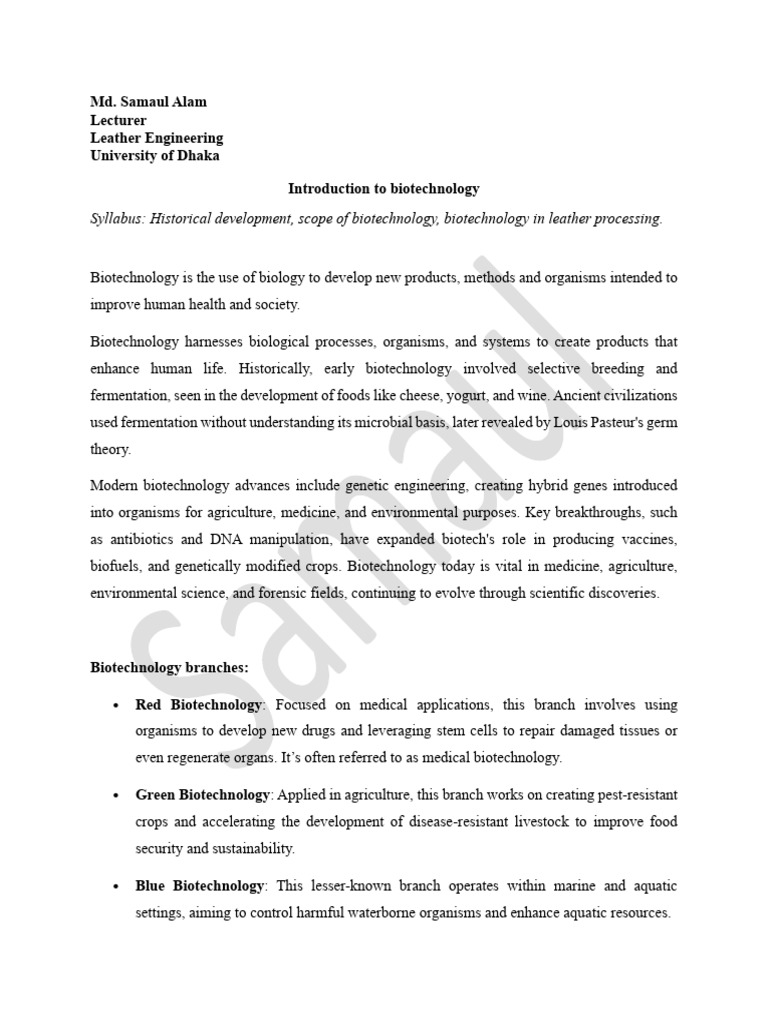 Introduction To Biotechnology - Prov | PDF | Biotechnology | Genetic ...