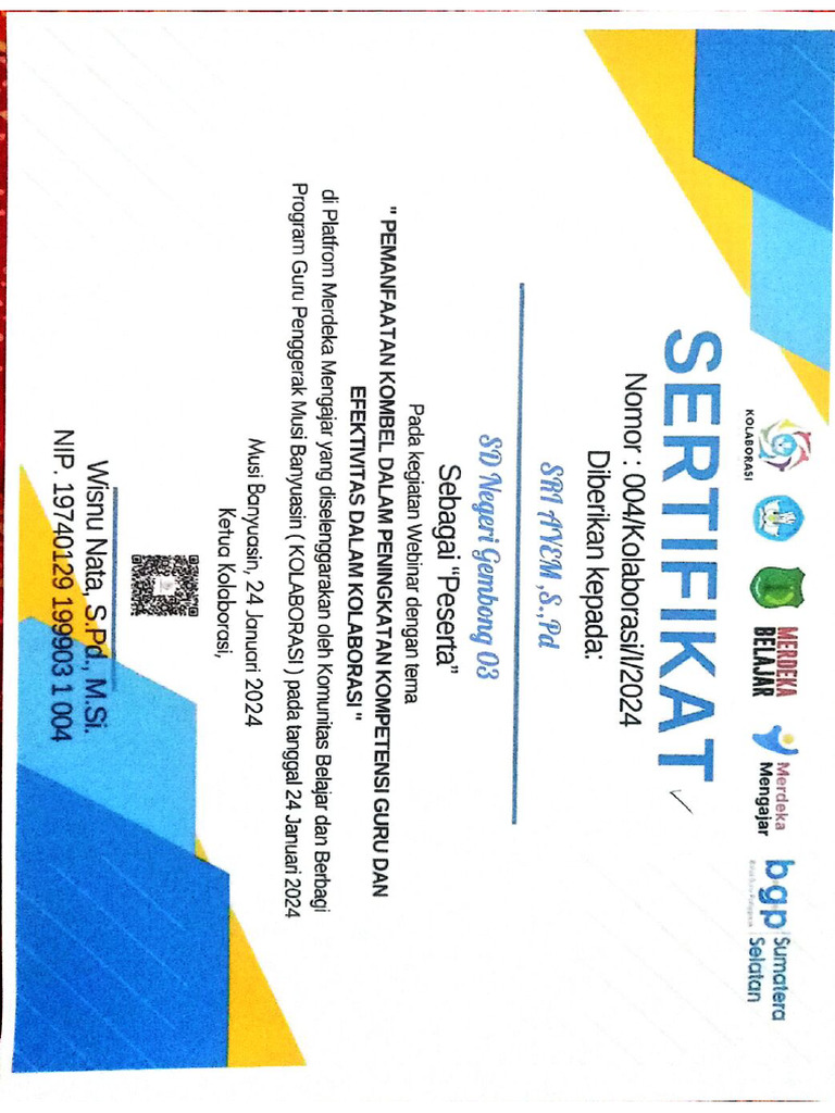 Sertifikat Bu Sri 4 Jam | PDF