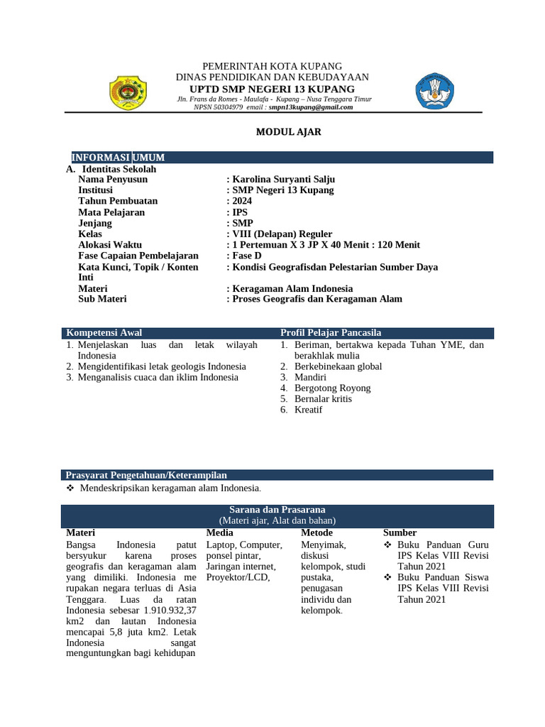 Modul Ajar Pertemuan 1 Untuk Laporan | PDF | Karier & Perkembangan | Sains & Matematika