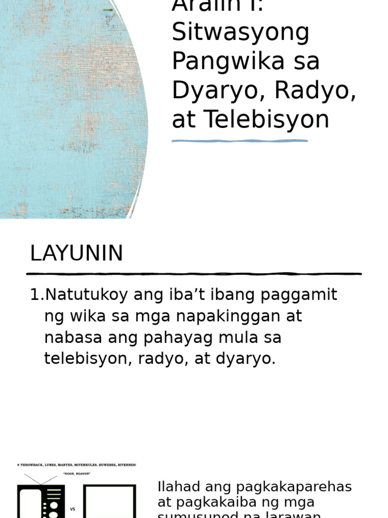Sitwasyong Pangwika Telebisyon Radyo Dyaryo | PDF